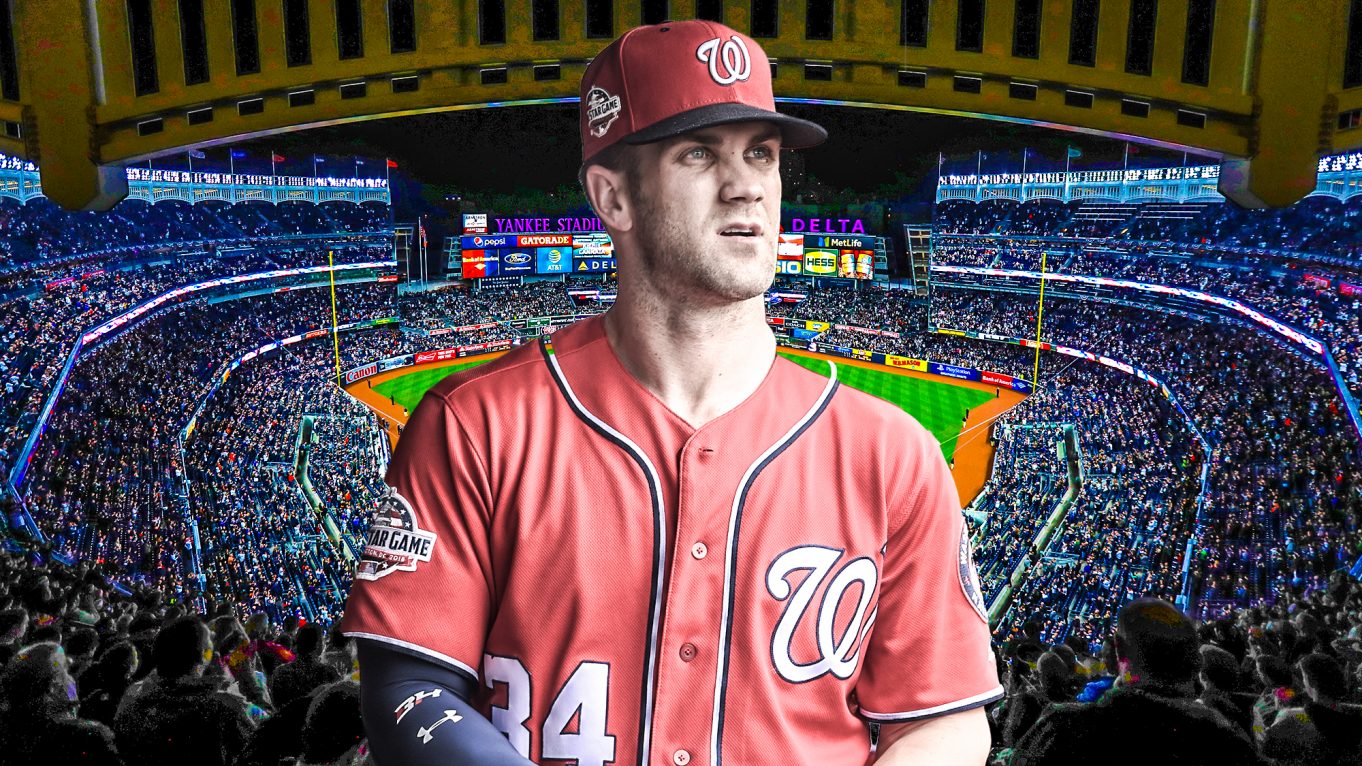 New York Yankees greet an interestingly clean-shaven Bryce Harper