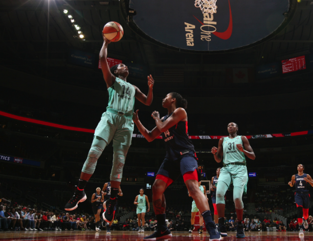 New York Liberty's Sugar Rodgers takes part in 'Her Time To Play ...