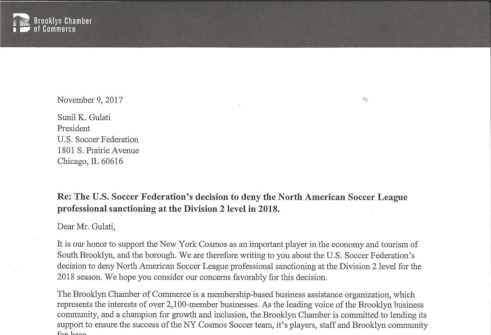 New York Cosmos: Open letters to the United States Soccer Federation