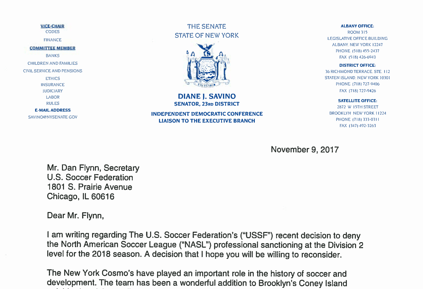 New York Cosmos: Open letters to the United States Soccer Federation